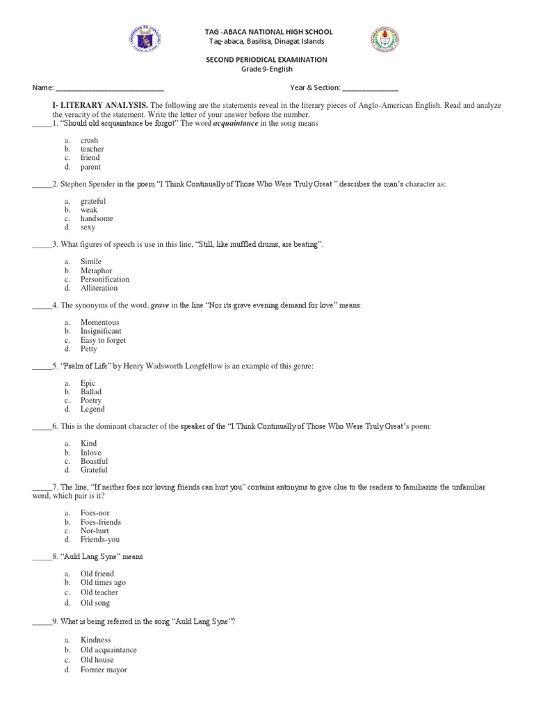 Grade 9 Second Grading | PDF | Poetry