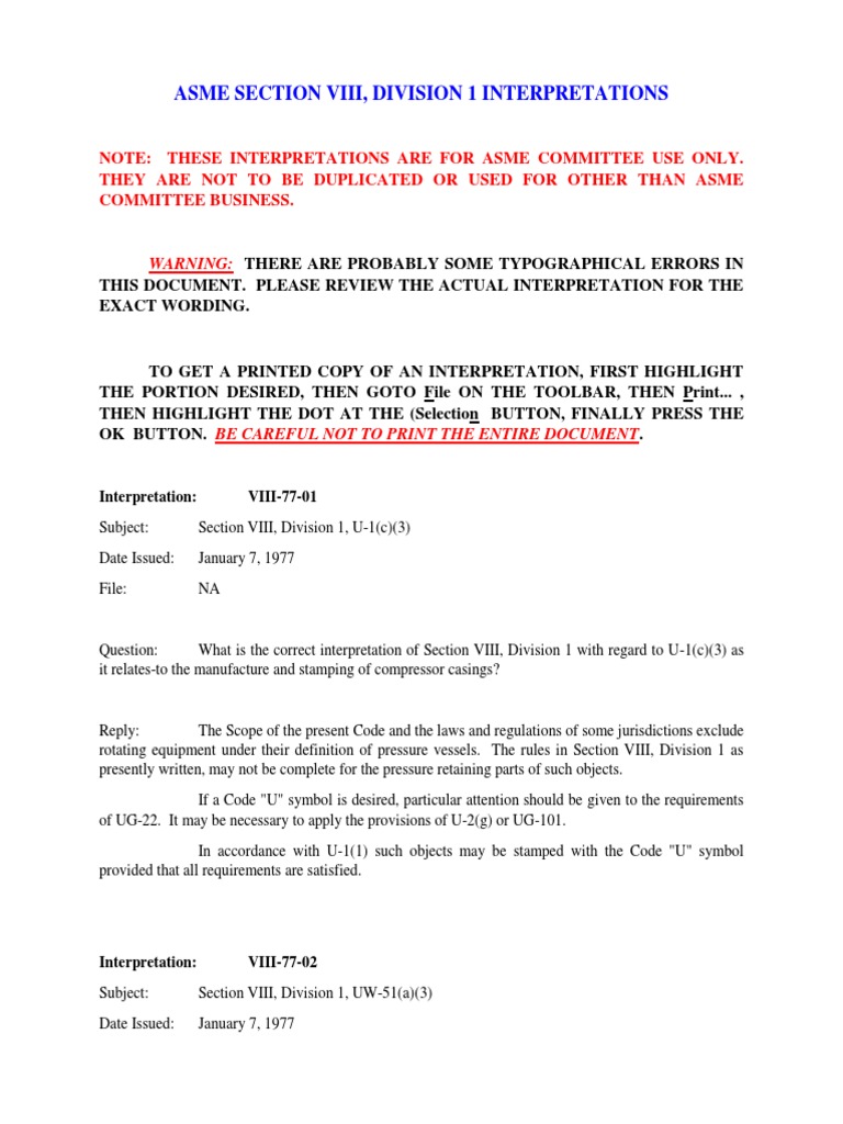 Asme Section Viii, Division 1 Interpretations | PDF | Pipe (Fluid ...