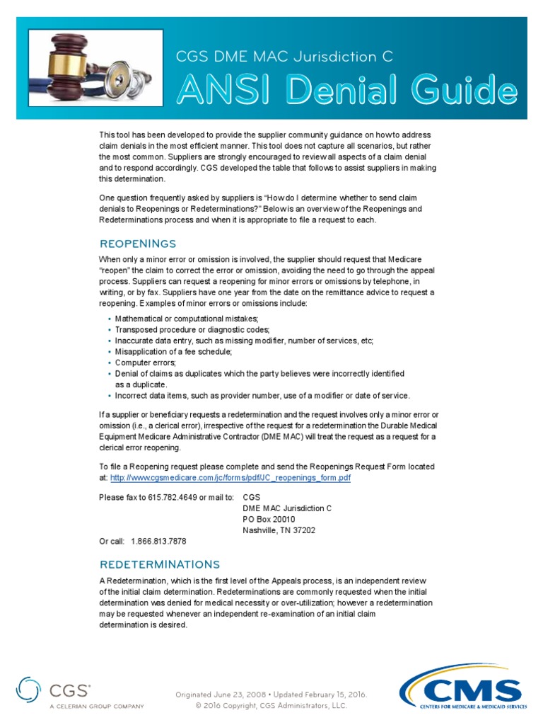 ANSI Denial Guide: CGS DME MAC Jurisdiction C | PDF | Medicare (United ...