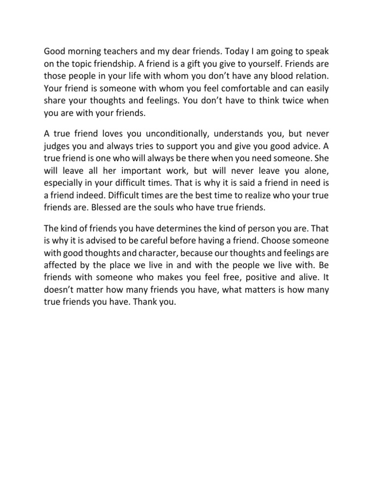 Speech Eng - Friendship | PDF | Self-Improvement
