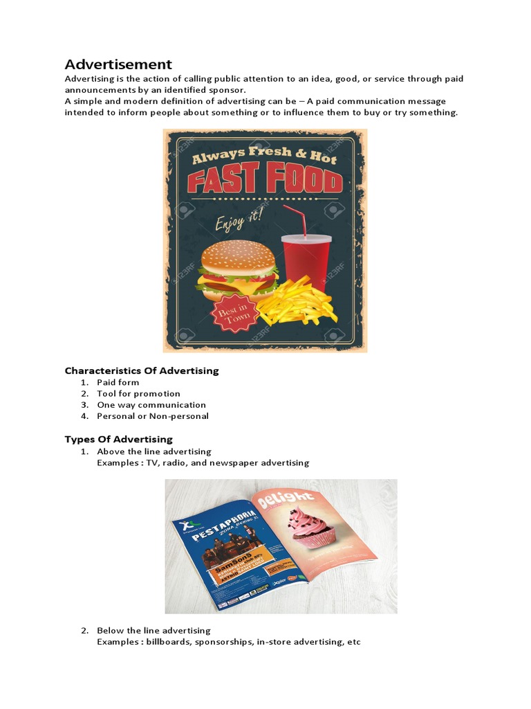 Advertisement: Characteristics of Advertising | PDF