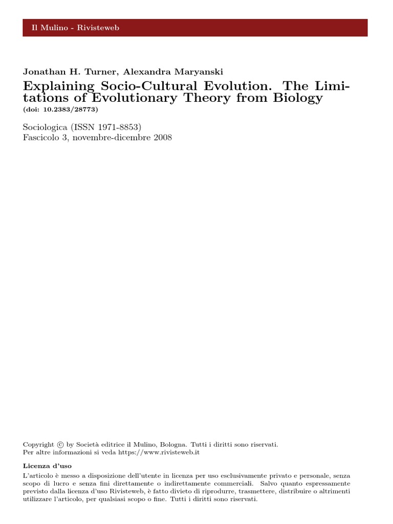 Explaining Socio-Cultural Evolution. The Limi-Tations of Evolutionary Theory From Biology | PDF ...