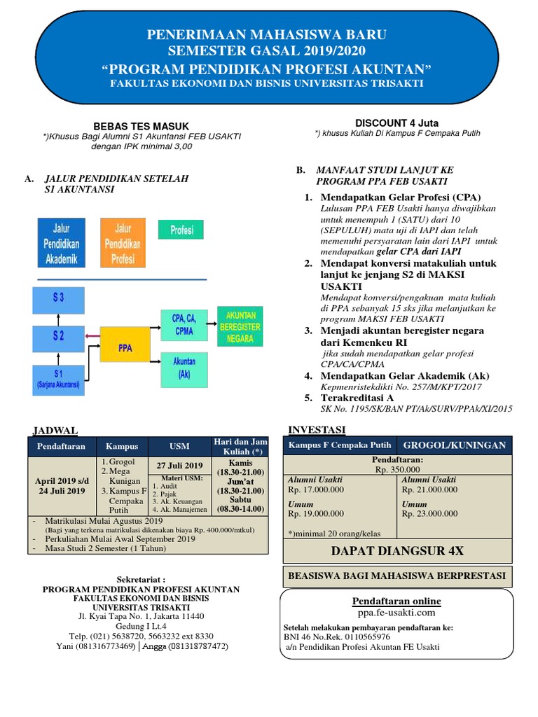 Brosur Pendaftaran PPAK Trisakti Periode Gasal 2019/2020 | PDF
