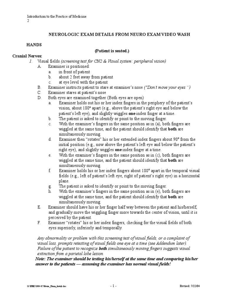 Neurologic Exam Details From Neuro Exam Video Wash Hands (Patient Is ...