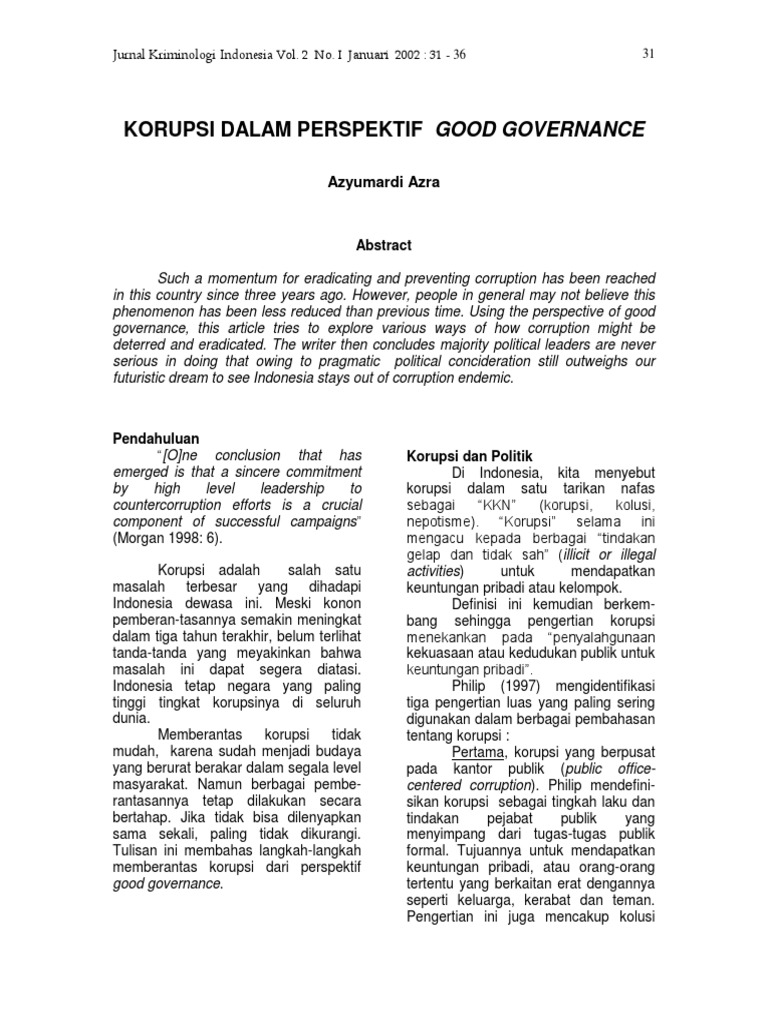 Korupsi Dalam Perspektif Good Governance | PDF