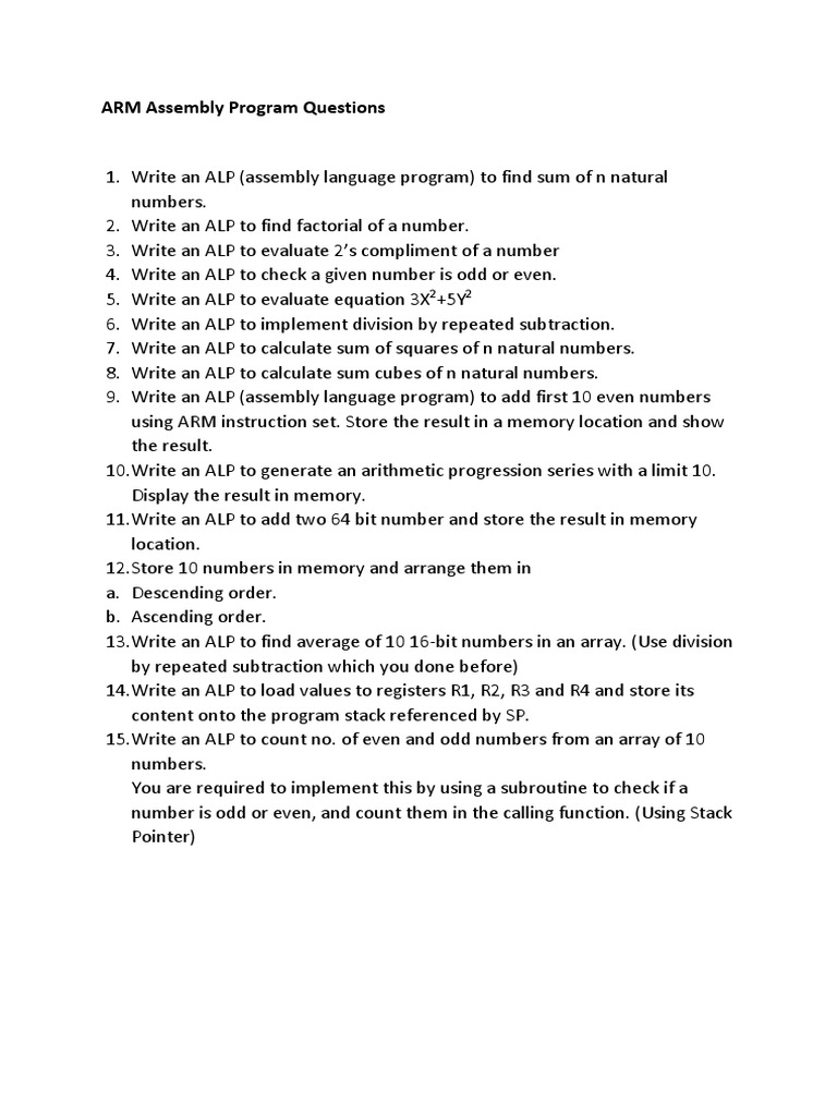 ARM LAB Questions | PDF
