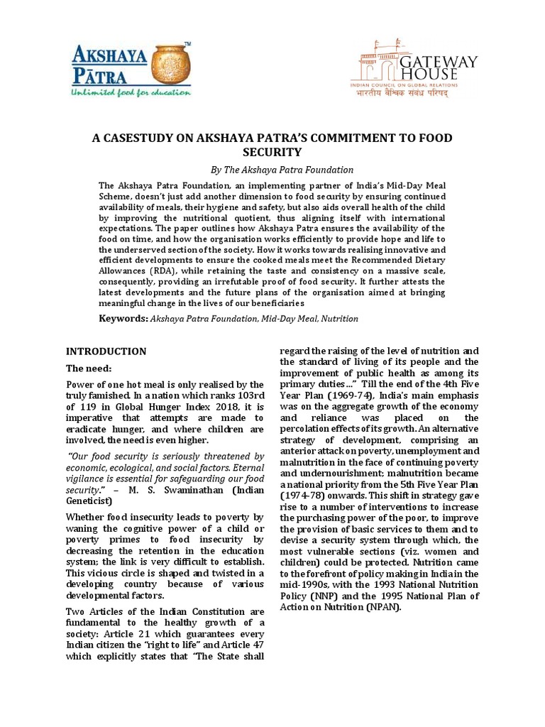 Case Study Updated TAPF Food Security 27022019 Reviewed | PDF | Food ...