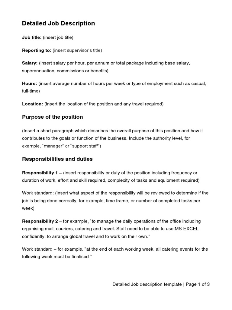 Detailed Job Description: Purpose of The Position | PDF | Employment ...