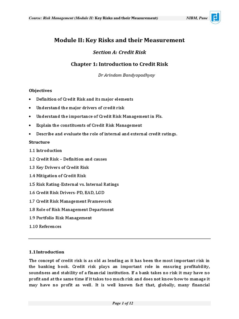 RSKMGT Module II Credit Risk CH 1 - Introduction To Credit Risk | PDF ...