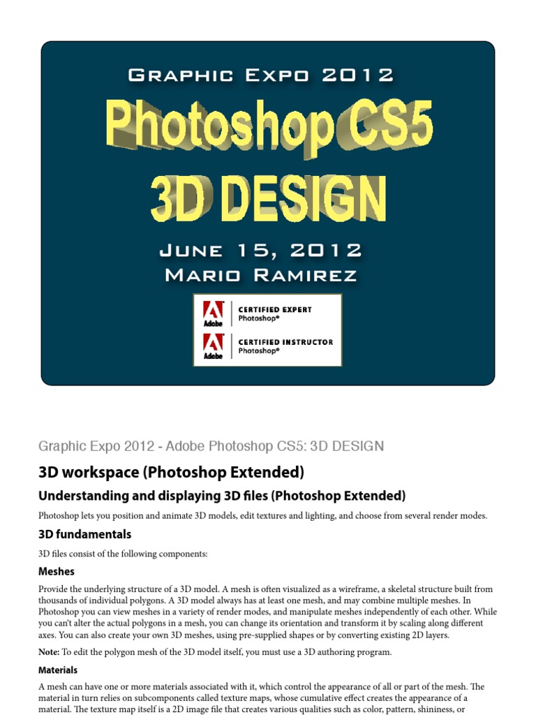 Graphic Expo 2012 - Photoshop CS5 3D Design | PDF | 3 D Computer ...