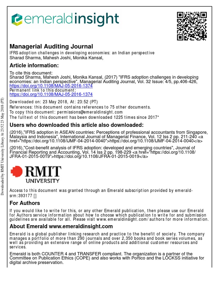 1 3 Sharma Et Al 2017 Managerial Auditing Journal | PDF | International Financial Reporting ...