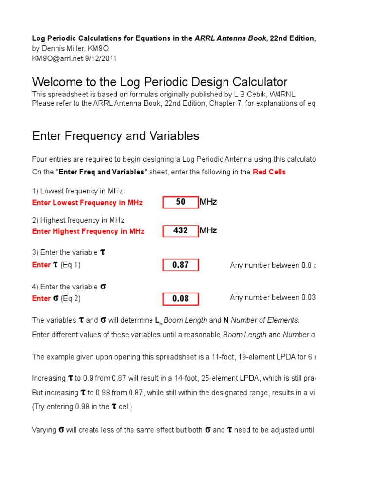 Log Periodic Calculator by KM9O | PDF | Antenna (Radio) | Electrical ...