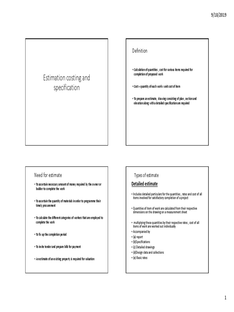 Estimation Costing and Specification: Detailed Estimate | PDF | Specification (Technical ...