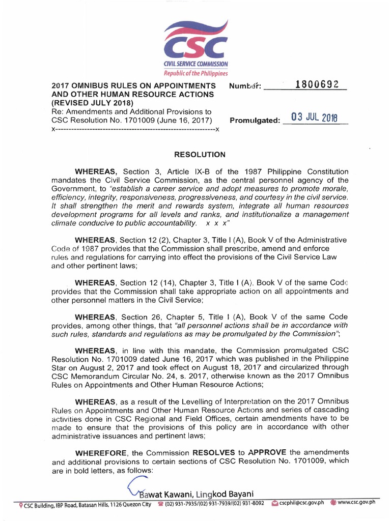 CSC Resolution 2017 PDF | PDF