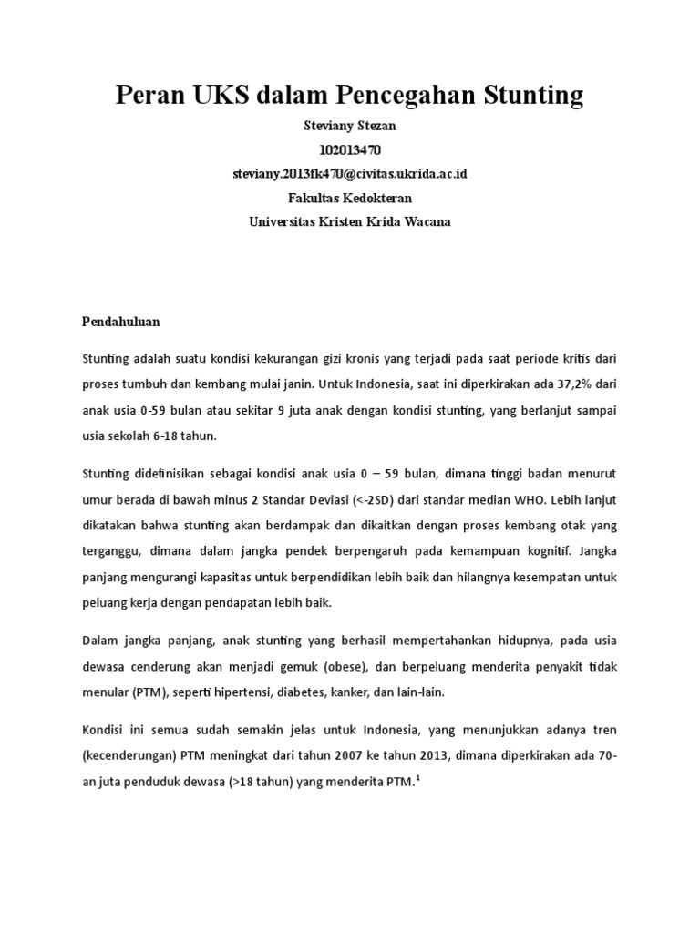 Peran UKS Dalam Pencegahan Stunting | PDF