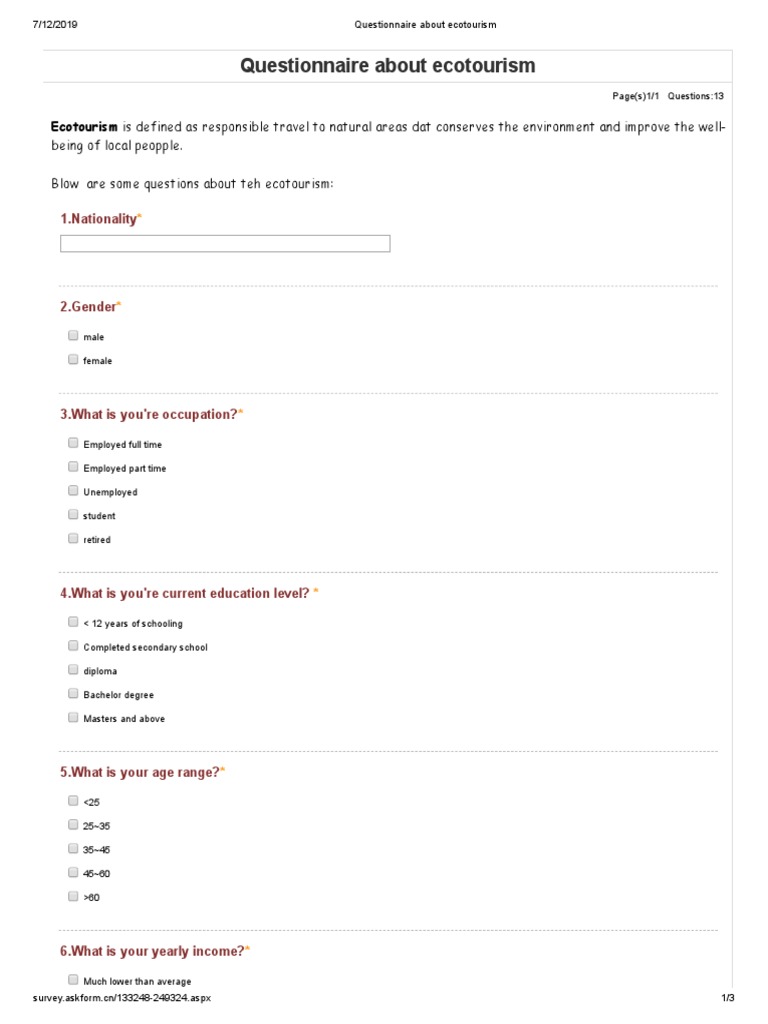 Evaluating Responsible Travel Behaviors: A Questionnaire on Ecotourism ...