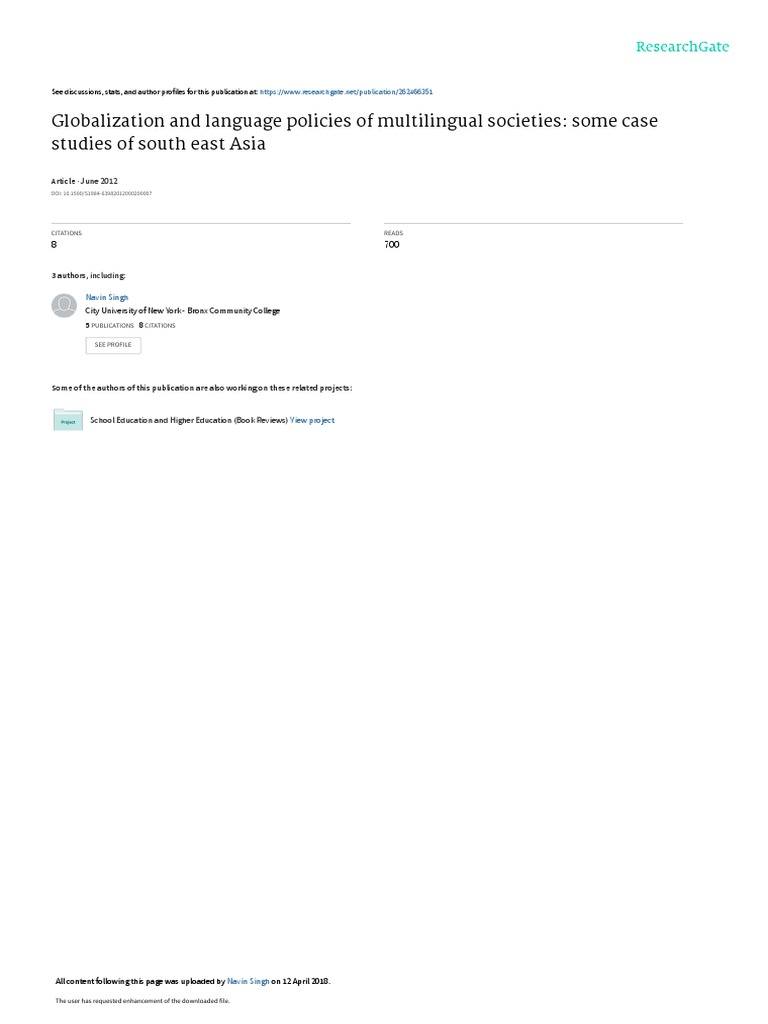 Globalization and Language Policies of Multilingual Societies: Some ...