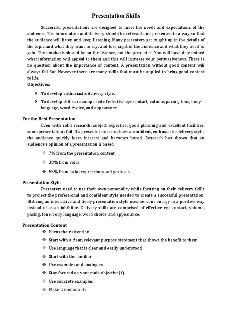 Presentation Skills | PDF | Body Language | Gesture