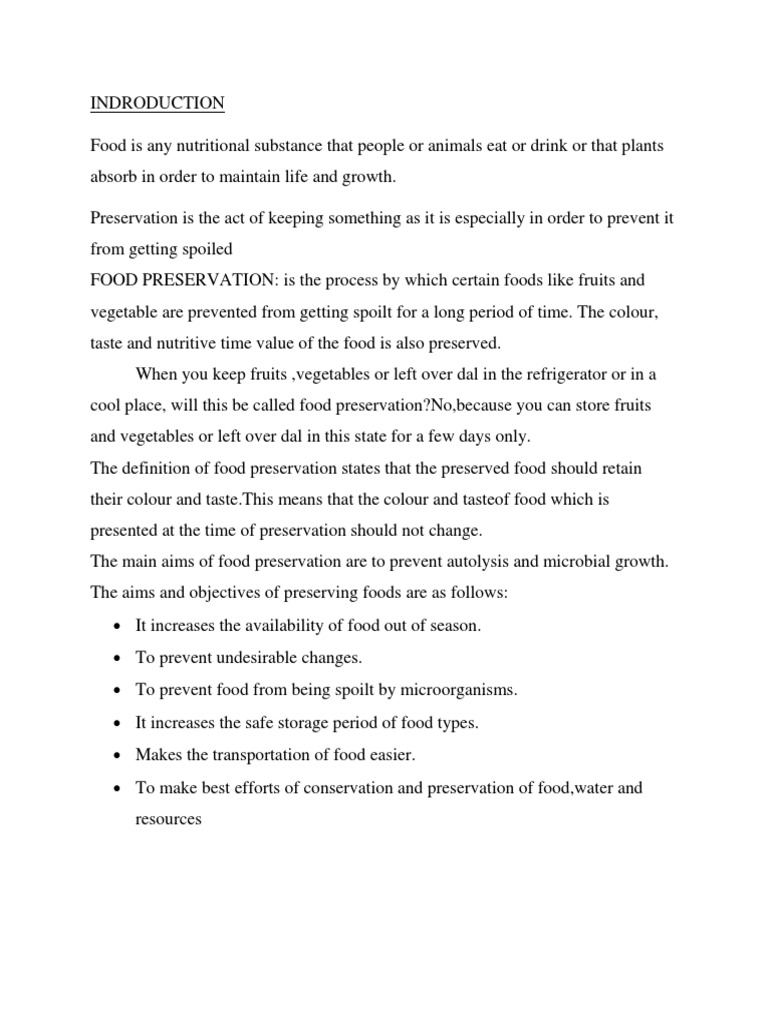 An Introduction to Food Preservation: Methods, Objectives and ...