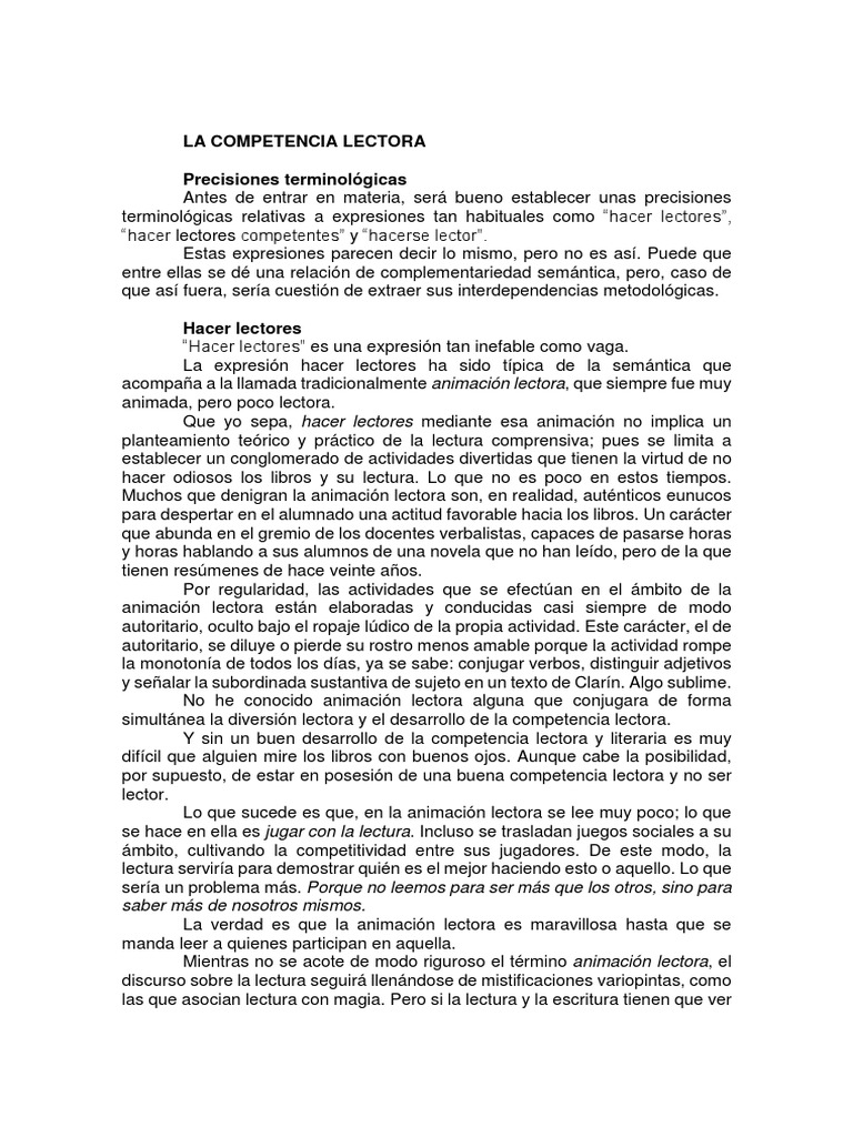 La Competencia Lectora | PDF | Comprensión | Comprensión lectora