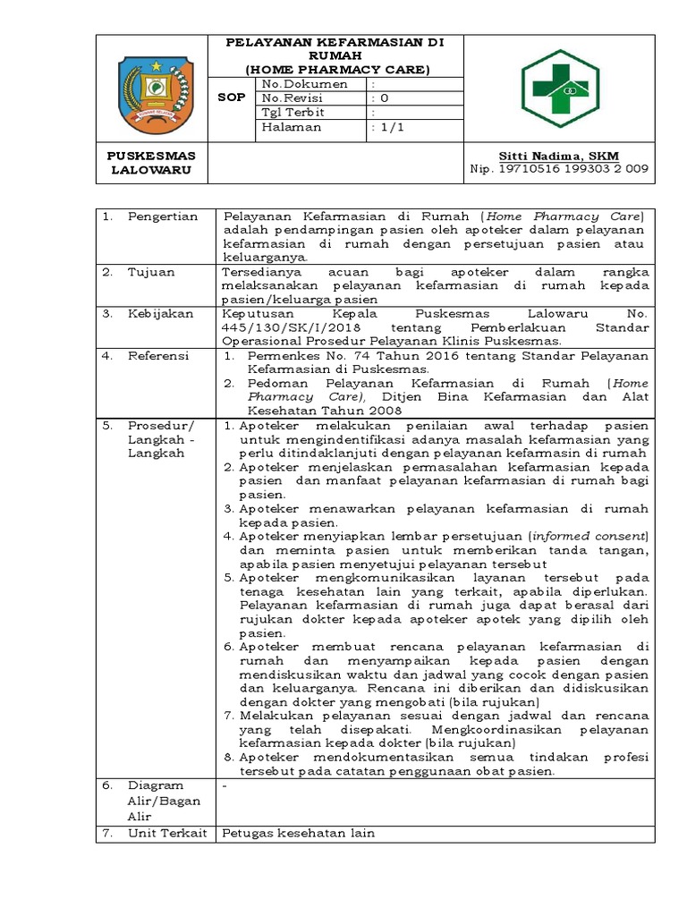 Sop Home Pharmacy Care | PDF