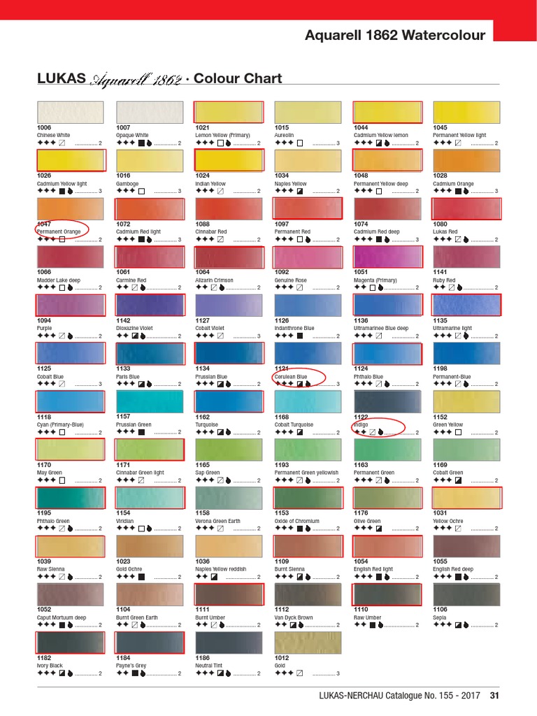 Lukas Watercolor Color Chart 2017 | PDF | Red | Blue