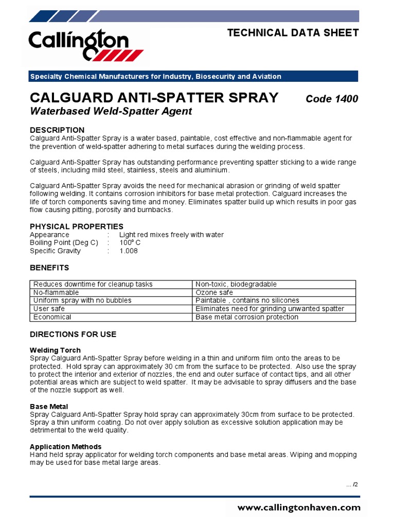Cal Guard Anti Spatter Spray | PDF | Welding | Construction