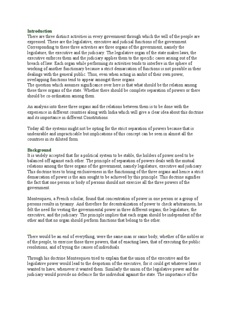 Introduction | PDF | Separation Of Powers | Separation Of Powers Under ...