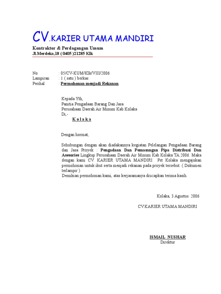 Permohonan Menjadi Rekanan | PDF