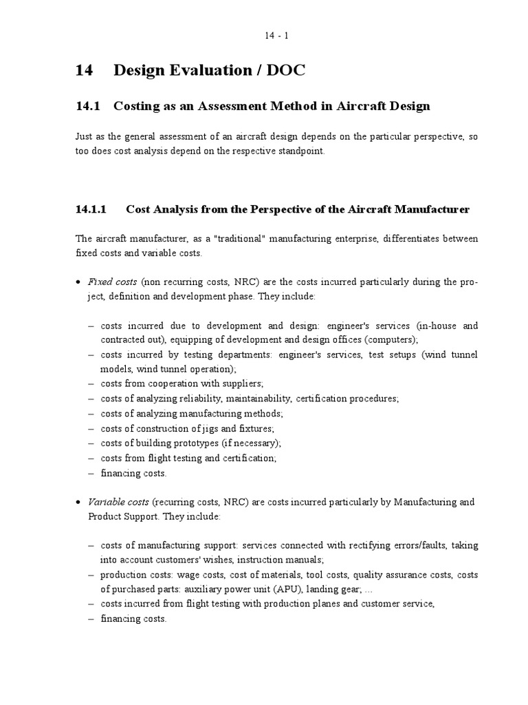 Cost Analysis in Aircraft Design | PDF