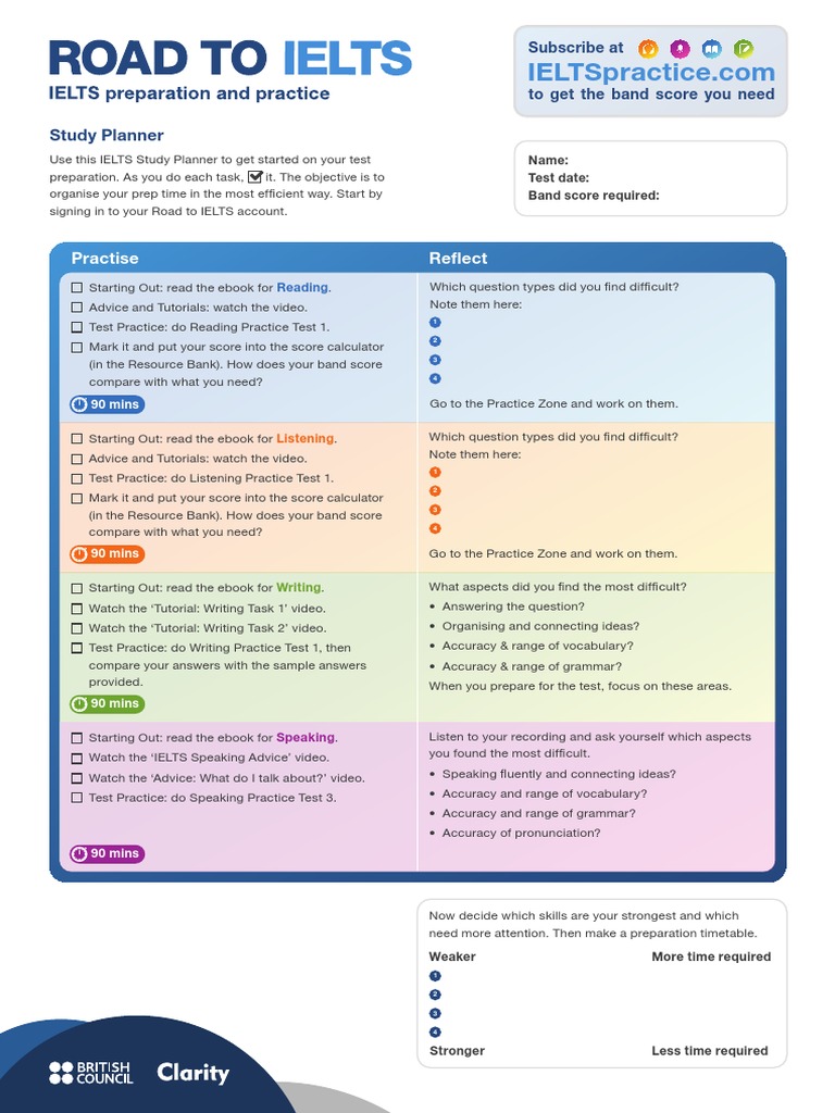 Ielts Study Planner | PDF | International English Language Testing ...