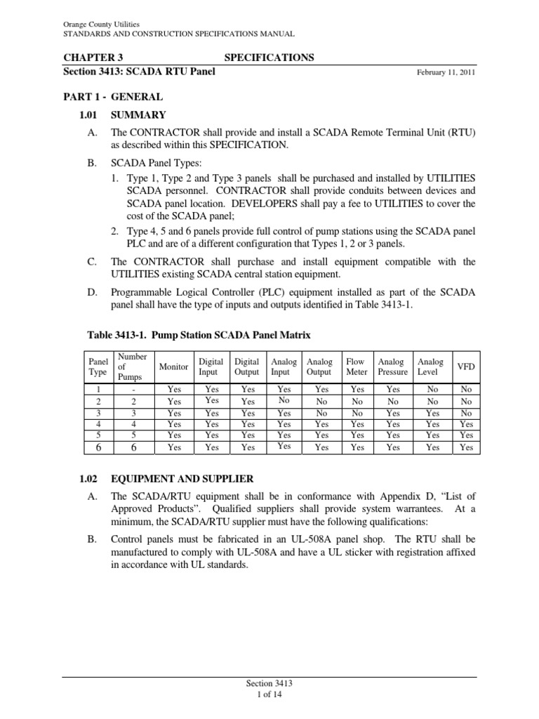 Specifications Section 3413: SCADA RTU Panel Part 1 - General 1.01 | PDF | Scada | Programmable ...