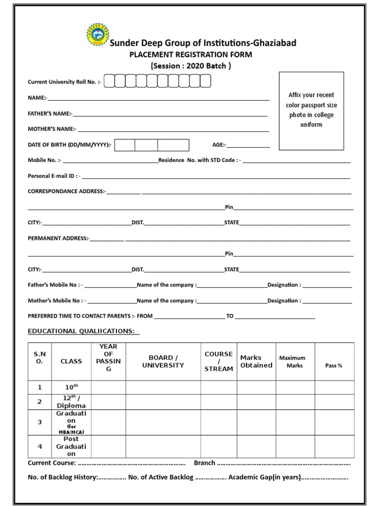 Placement Registration Form 2020 | PDF | Master Of Business Administration | Learning
