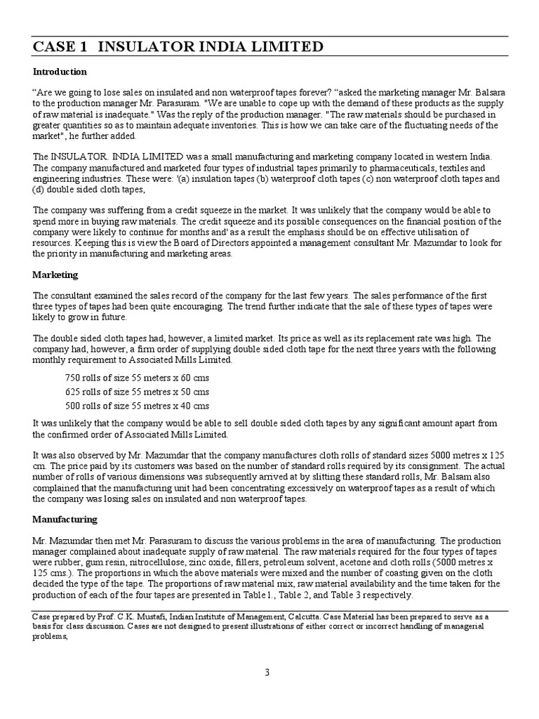 CASE 1 Insulator India Limited | PDF | Textiles | Marketing