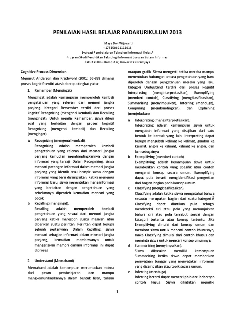 Cognitive Process Dimension and Knowledge Dimension | PDF