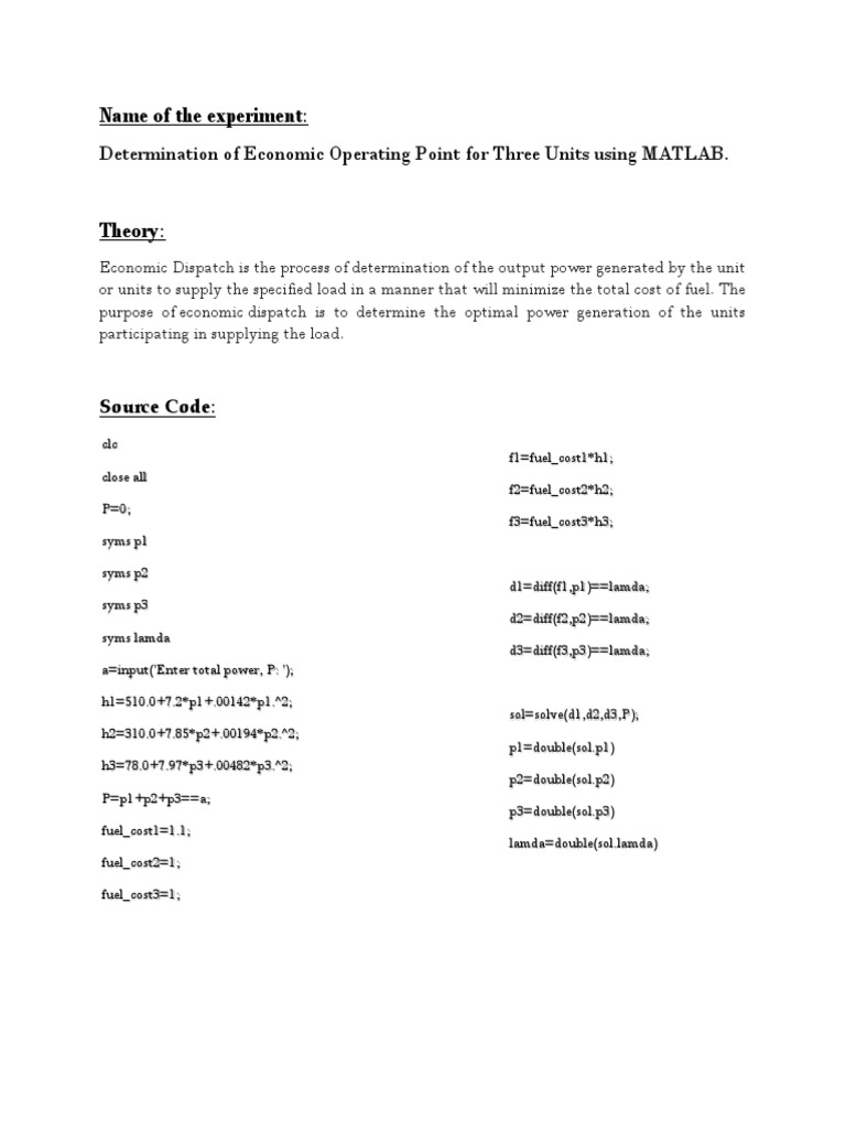 Economic Dispatch Analysis in MATLAB | PDF | Dynamic Programming | Theoretical Computer Science