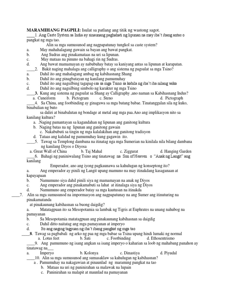 Exam in Ap Grade 7 | PDF