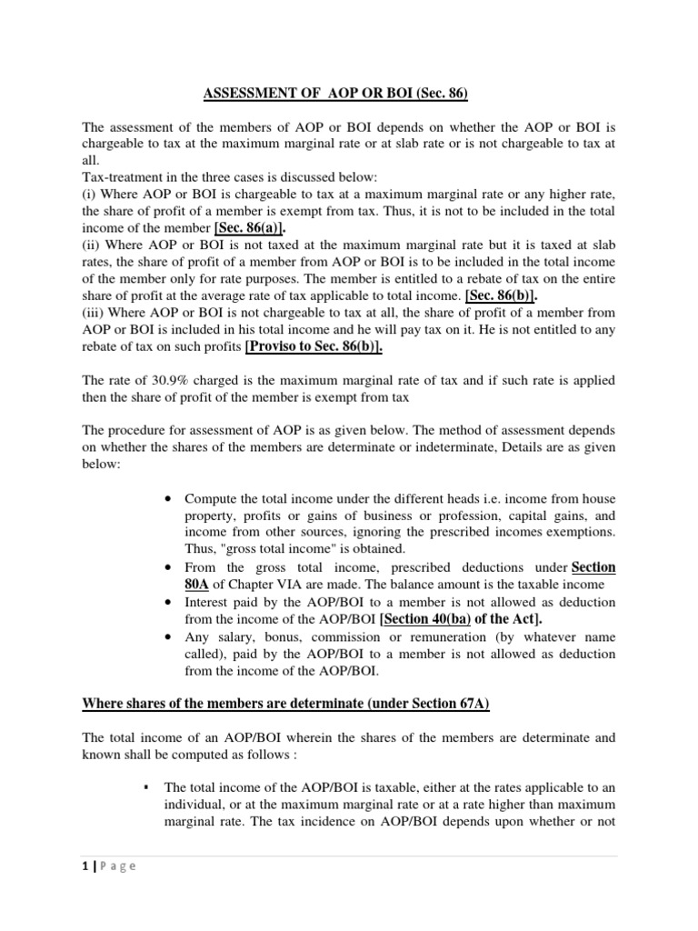 Assessment of AOP or BOI | PDF | Tax Deduction | Taxes