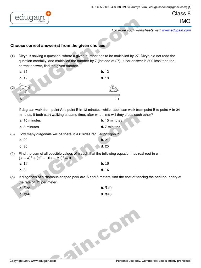 Class 8 IMO: Choose Correct Answer(s) From The Given Choices | PDF ...