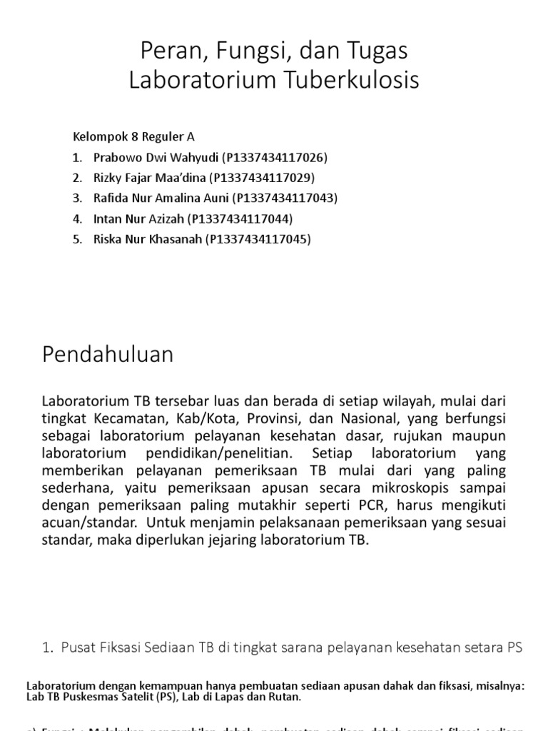 Peran, Fungsi, Dan Tugas Laboratorium Tuberkulosis | PDF | Sains ...