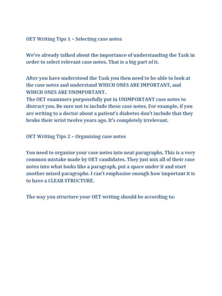 OET Writing Tips 1 | PDF | Headache | Paragraph
