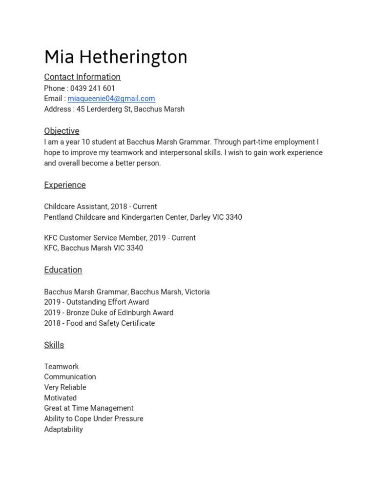Mia Resume | PDF