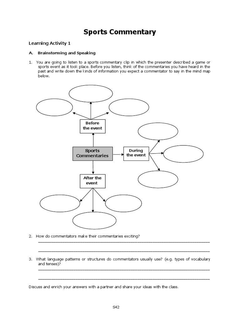 Sports Commentary: Learning Activity 1 | PDF | Sports | Vocabulary