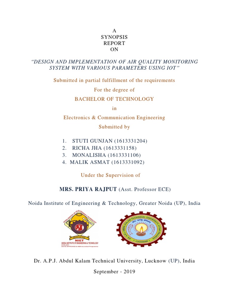 Monitoring Air Quality with IoT: A Synopsis Report on the Design and ...