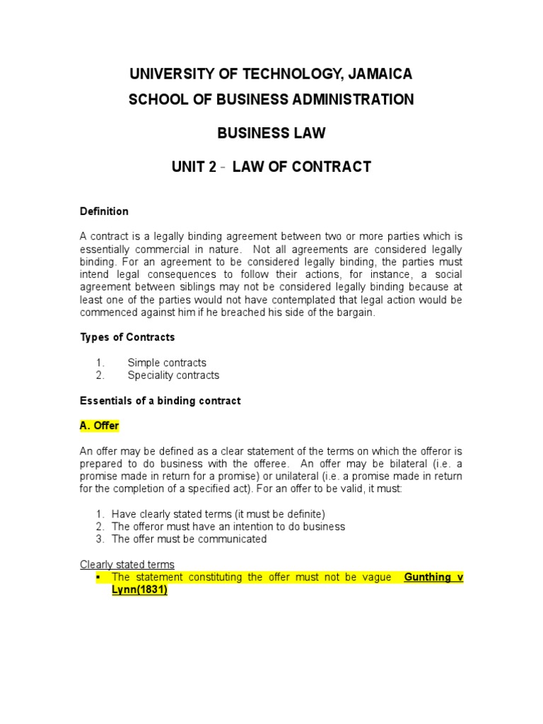 Contract Handout | PDF | Offer And Acceptance | Contractual Term