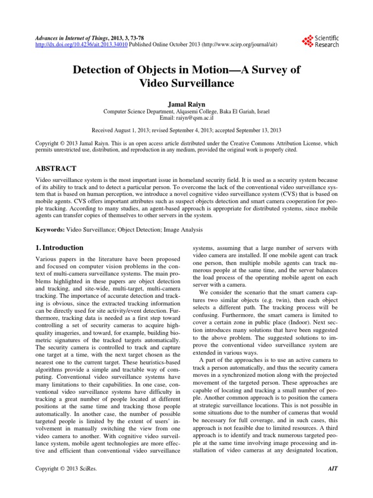 Detection of Objects in Motion-A Survey of Video Surveillance | PDF ...