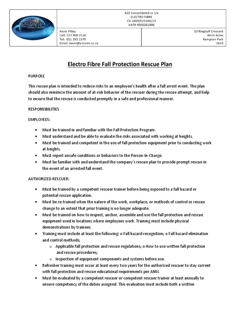 Fall Protection Rescue Plan | PDF | Prevention | Safety