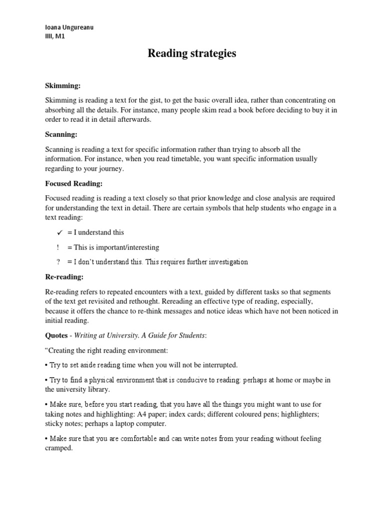 Reading Strategies: Skimming | PDF | Speed Reading | Human Communication