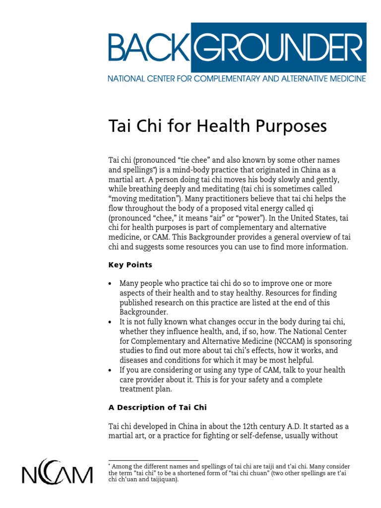 Tai Chi For Health Purposes | PDF | Tai Chi | Qi