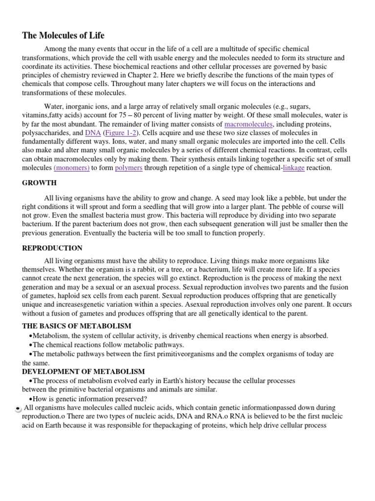 The Molecules Of Life Pdf Cell Biology Reproduction